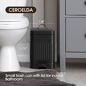 CEROELDA Small Trash Can with Lid-5L/1.3 Gal,Stainless Steel Outdoor Dog Poop Garbage Can-Farmhouse Retro Metal Waste Bin w/Step Pedal for Bathroom Bedroom Office-Soft Close-Black