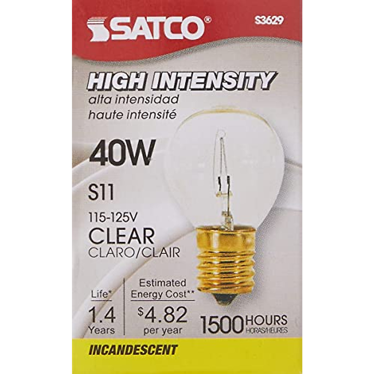 Satco S3629 Intermediate Base 40-Watt S11 Light Bulb, Clear, 1 Count (Pack of 1)