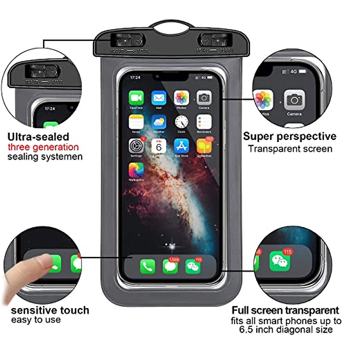 6 Pack Universal Waterproof Phone Pouch, Large Phone Waterproof Case Dry Bag IPX8 Outdoor Sports for Apple iPhone 14 13 12 11 Pro Max XS Max XR X 8 7 6 Plus SE, Samsung S21 S20 S10,Note,Up to 7"
