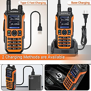 2 Pack BaoFeng UV-21R (Upgrade of UV-5R) Ham Radio Handheld Long Range Walkie Talkies UHF VHF Dual Band 2-Way Radio Full Kit with Type-C Cable,High Gain Orange Antenna and Programming Cable