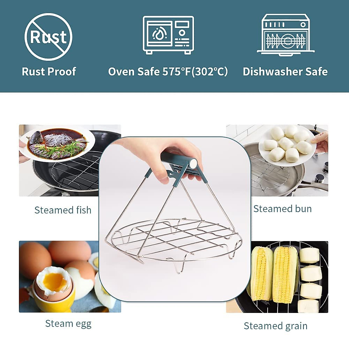 Round Cooling Rack - 3 Pack Steamer Racks Set - Stainless Steel Circle Roasting Rack, 3 Pcs (8" & 9" & 10") Steaming Cake Pot Rack with Hot Dish Plate Clip for Baking Cooking Grilling Wire Rack