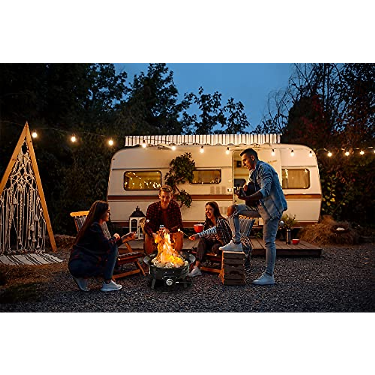 Flame King Smokeless Propane Fire Pit, 19-inch Portable Firebowl, 58K BTU with Self Igniter, Cover, & Carry Straps for RV, Camping, & Outdoor Living