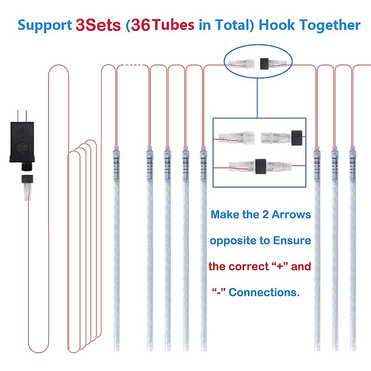 Vikdio Meteor Shower Rain Lights, 50cm 12 Spiral Tubes 648 LEDs 3.85m Lit Length Waterproof Snowfall LED Lights for Wedding Christmas Garden Tree Home Decor, Support 3 Sets Connected (White)