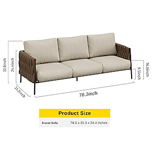 EAST OAK Life Chatter Outdoor Sofa, Outdoor Furniture 3 Seats with Waterproof Thick Cushions, Modern Patio Sofa Deep Seating for Outdoor Garden Porch Blackyard, Chestnut Brown & Creamy Apricot