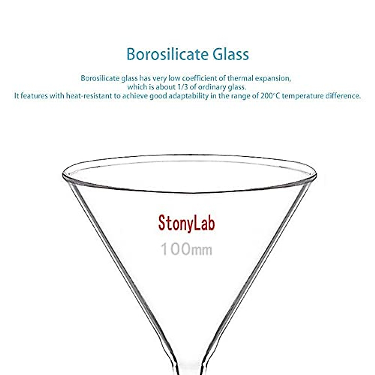stonylab 4pcs Glass Funnel Set, Heavy Wall Borosilicate Glass Short Stem Funnels Filling Funnels, 50 mm/75 mm/100 mm/120 mm Diameter