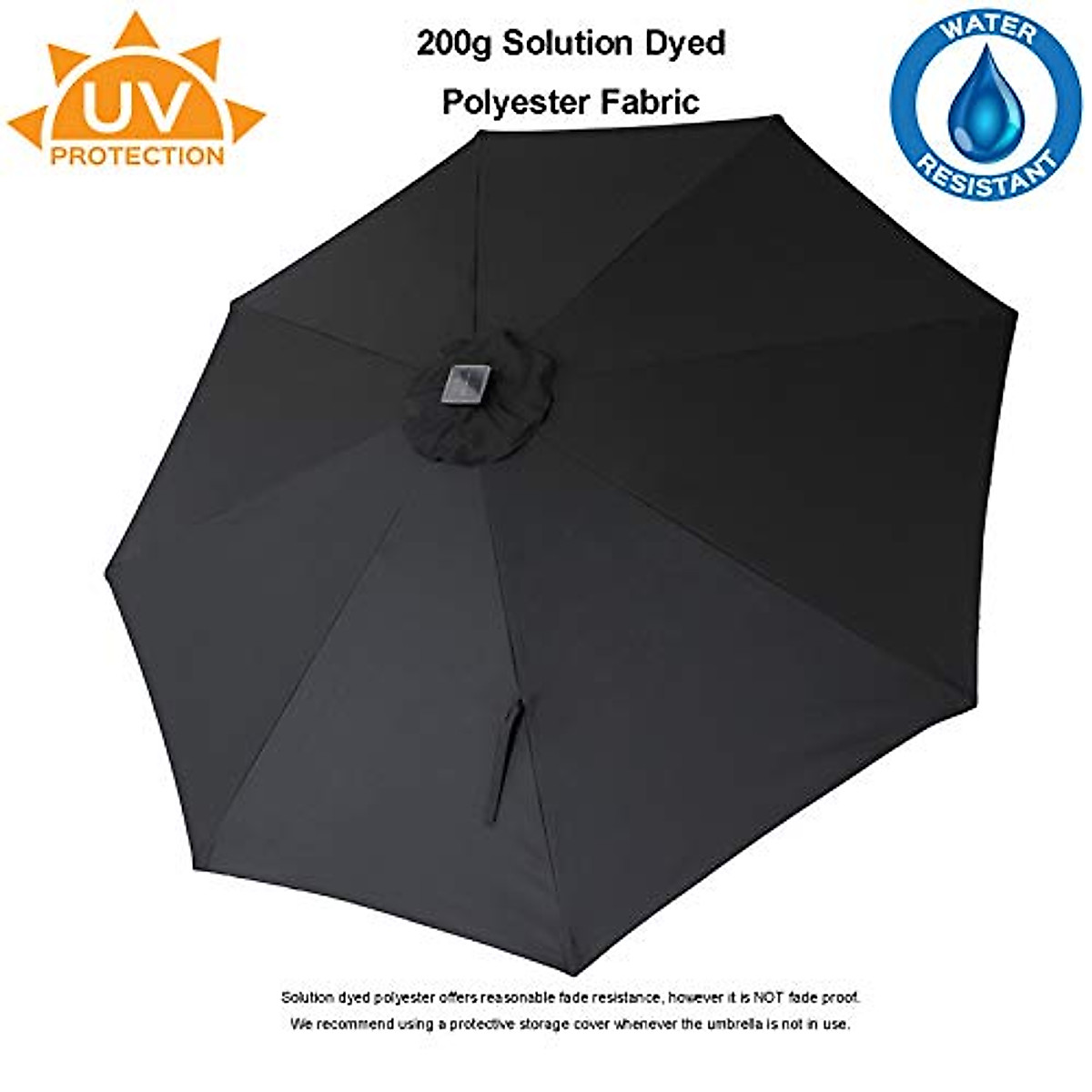 C-Hopetree 11 ft Outdoor Patio Market Table Umbrella with Solar LED Lights and Tilt, Black