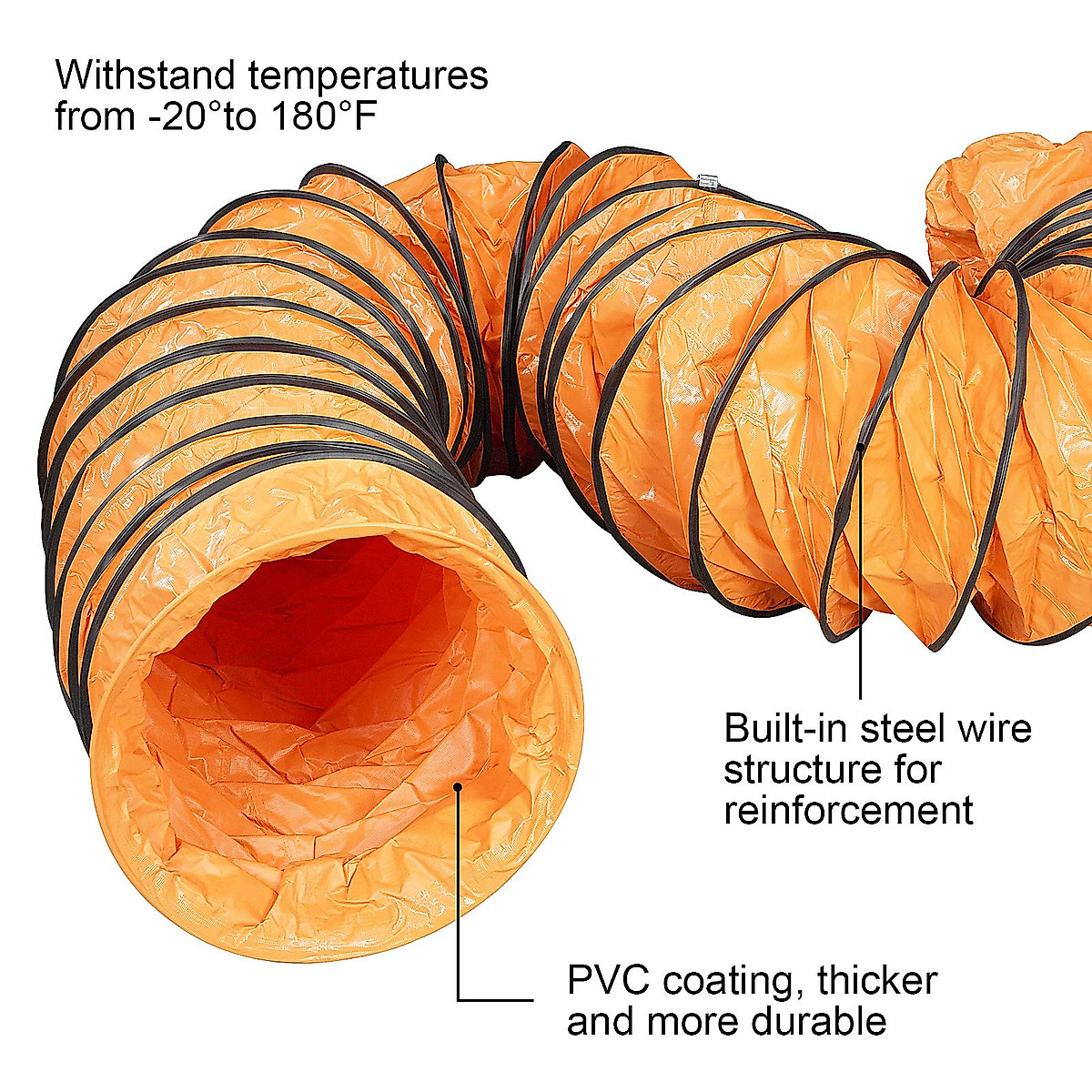 AlorAir 16" PVC Flexible Duct Hose for CleanShield HEPA 550 Air Scrubber and PureAiro HEPA Pro 770/870/970, Easy Storage (16 Inch x 16.4 Feet, Inlet)