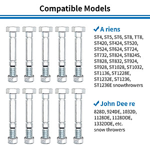 51001500 Shear Bolt Kit Fit for A riens Snowblower - 10 Set of Shear Pins & Nuts Fit for A riens ST1032 ST1028 ST824 ST828 Snow Thrower Auger, Replace 510015 AM122156 AM136890 91550 7091550YP 780-011