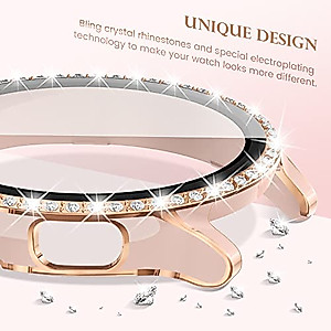 Goton for Samsung Galaxy Watch 5 & 4 Screen Protector 40mm Bling Case Accessories, Crystal Diamond Protective Cover with Tempered Glass Film for Galaxy Watch4 40 mm Pink/RG