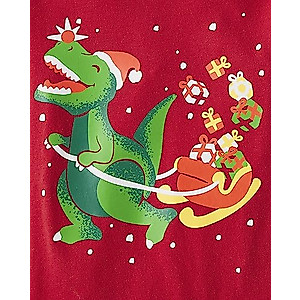 The Children's Place Unisex-Baby Long Sleeve Christmas Graphic T-shirt Dino Sled 5T