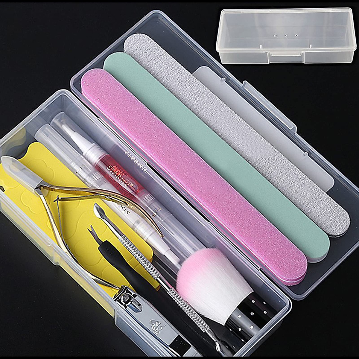 Tighall 4PCS Clear Containers Box with Hinged Lid and Snap Closure Plastic Storage Organizer Box, Painting Pencils Brush Storage Case, Pen Container for Drawing Tools, Office Supplies(White)