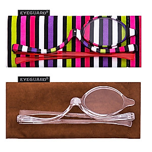 EYEGUARD Readers 2 Pack Magnifying Makeup Glasses Eye Make Up Spectacles Flip Down Lens Folding Cosmetic Womens Reading Glasses +2.50