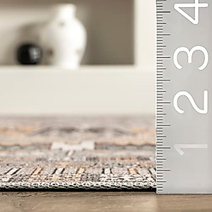 nuLOOM Tama Circle Medallion Machine Washable Area Rug, 9' x 12', Brown