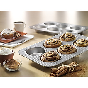 USA Pan Mini Round Cake and Cinnamon Roll Pan, 6 Well, Nonstick & Quick Release Coating, Made in the USA from Aluminized Steel, 15-3/4 by 11