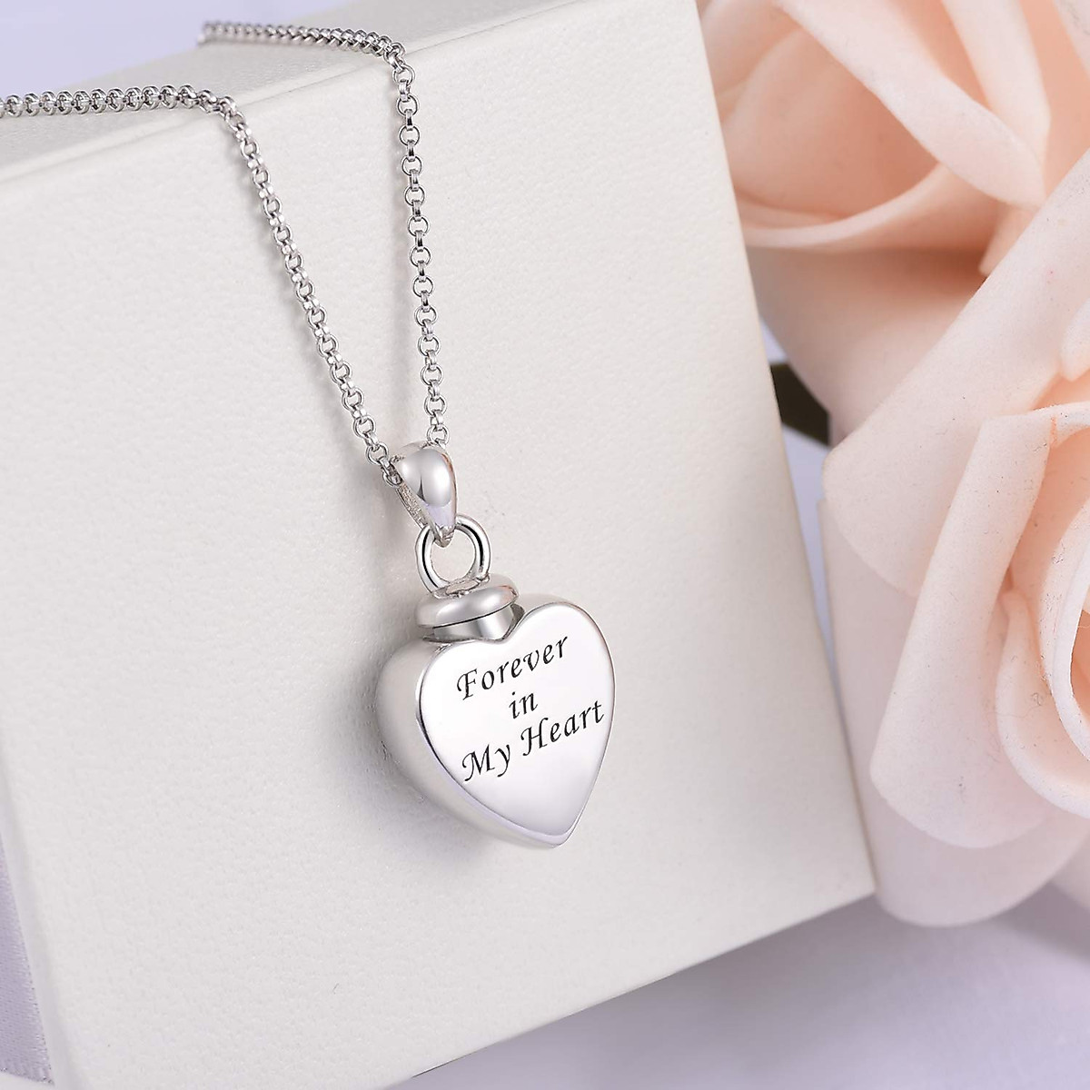 BEILIN 925 Sterling Silver Heart Cremation Jewelry Keepsake Urn Necklace for ashes : Forever in My Heart (bat)