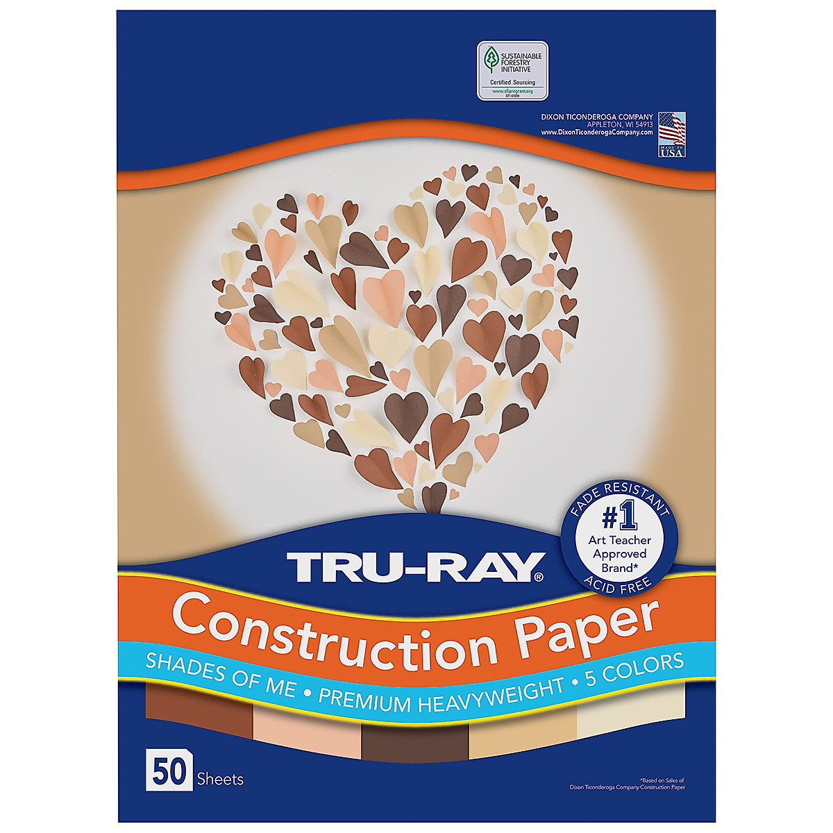 Tru-Ray Shades of Me Construction Paper, 5 Assorted Skin Tone Colors, 9" x 12", 50 Sheets