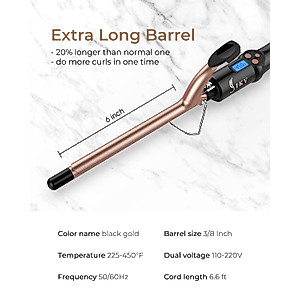 Small Curling Iron 3/8 Inch, Thin Curling Wand for Short Hair, 9mm Long Barrel Ceramic Hair Curling Iron