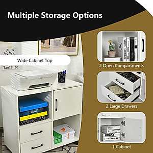 Giantex Printer Stand Under Desk - Mobile File Cabinet with 2 Drawers, Lateral Cabinet, 2 Open Compartments, Lateral Rolling Filing Cabinet on Wheels for Home & Office Use Printer Table (White)