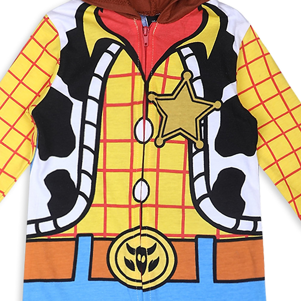 Disney Toy Story Woody or Buzz Lightyear Boys’ Hooded Romper for Newborn, Infant and Toddler – Blue/Yellow or White