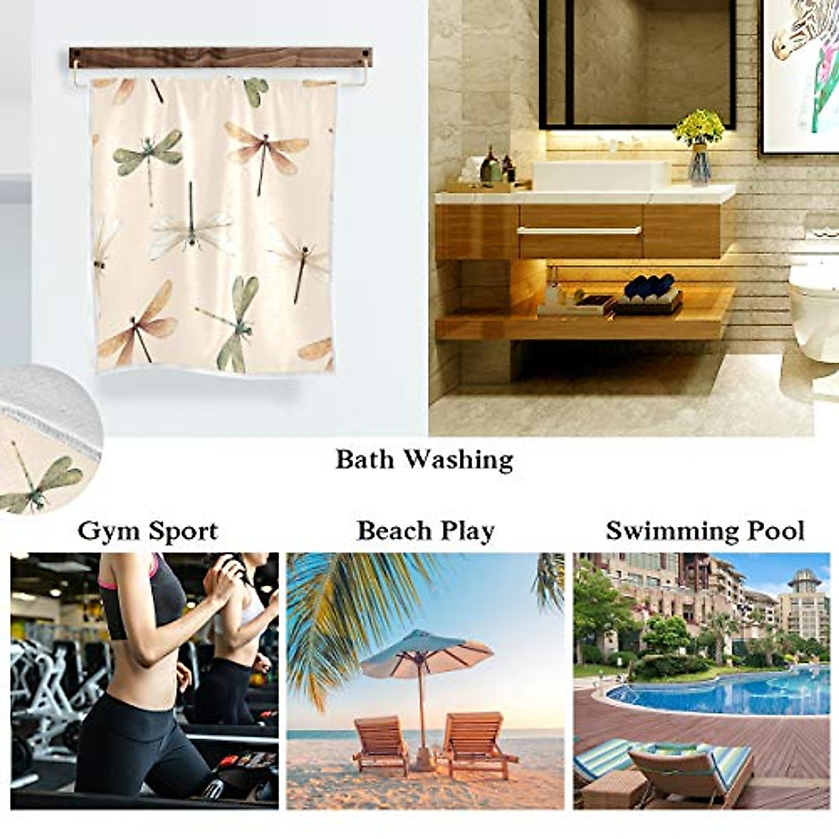 MOYYO Colorful Dragonfly Hand Towels Soft Highly Absorbent Large Bathroom Towels 15 x 30inch Fingertip Towels Bath Towel Multipurpose for Hand Face Bathroom Gym Hotel Spa