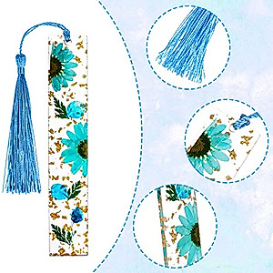 Kavoc 4 Pieces Flower Acrylic Bookmarks Book Page Holder Floral Bookmarks with Colorful Tassels Thumb Ring Page Holder Transparent Page Holders for Reading Students Teachers (Blue/Purple)