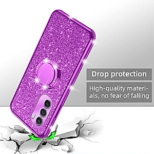 for Moto G-Stylus 5G 2022 Case: (NOT 4G/G Stylus 5G 2021) Motorola Phone Case with Ring Kickstand Lanyard Strap Shockproof Protective Cover Girls Women Cute Soft TPU Glitter Case - Purple