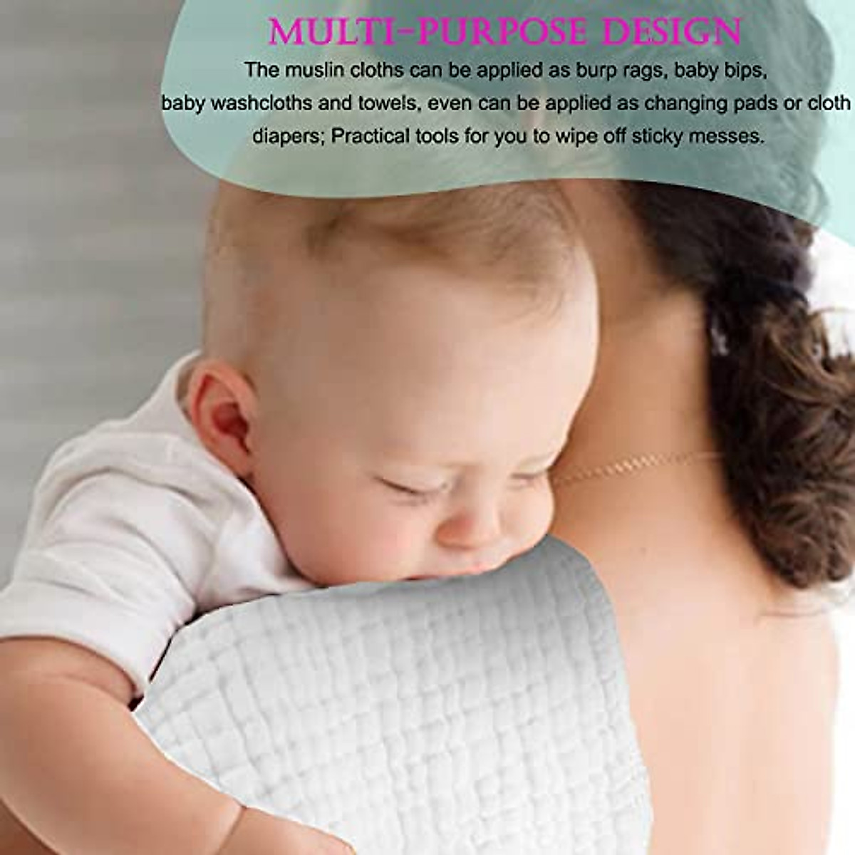 BELIZ Muslin Burp Cloths for Baby - 100% Organic Cotton Baby Washcloths - Cloth Diapers - 6 Layers Large 20" X 10" Extra Absorbent Soft Unisex - Boy and Girl (White 5 Pack)