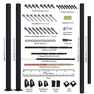 CHR Fence & Rail Hand Rails for Outdoor Steps, 6 Step Railing & Indoor Stair Railing Kit, Railings for Outdoor Steps and Hand Rails for Seniors for Porch Railing & Deck Hand Rail, 5-6 Step Handrail