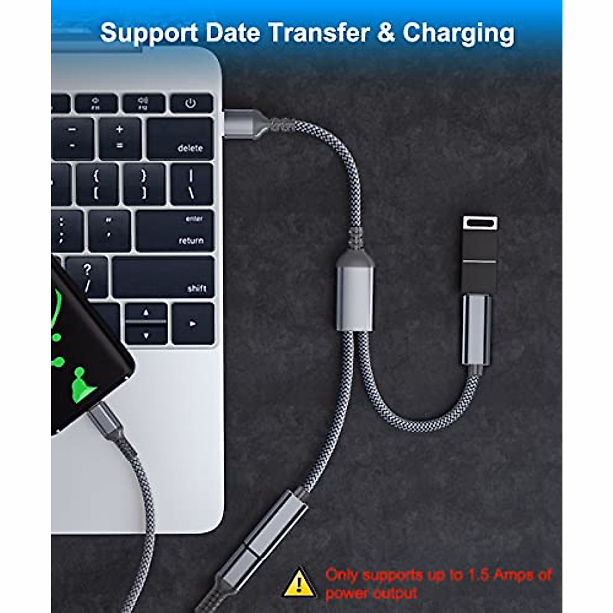 Ruxely USB Male to Dual USB-C Female Splitter Cable,Double Type-C Port Charger Adapter for iPhone 12 13 14 15 Pro Max SE,iPad Air 5 Mini 6,MagSafe,Samsung Galaxy S23 S22 S21 Ultra Plus Z Flip Fold 4 5