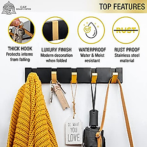 Folding Wall Hooks Invisible for Hanging - 2 Pack Black-Gold Hanging Hooks - Hangers Wall Mounted - Coat Hooks Heavy Duty Stainless Steel - Towel Wall Hooks for Hanging Coats Purse Hat Bag Keys Robe
