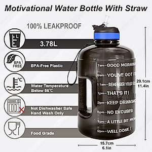 BuildLife 1 Gallon Water Bottle with Time Marker and Straw –Large Water Bottle- Motivational Water Bottles with Times to Drink, Leak Proof BPA Free(Black, 1 Gallon)