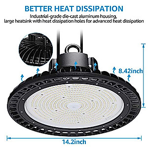 LEONLITE LED High Bay Light 240W 33,600lm 1-10V Dimmable UL Listed 5000K Daylight, 100-277V IP65 Commercial UFO LED High Bay Light for Gym Factory Warehouse Barn