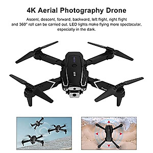 4K Dual HD Camera Drone, 4K Aerial Photography Drone 4 Channels 80m/262.5ft RC Distance Anti Interference Foldable Stable for Outdoor (Black)
