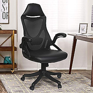 Ergonomic Home Office Desk Chair – Computer Mesh Adjustable Task Swivel Tilt Tension Armless Cushion Mid-Fiber Mesh Lumbar Support (Black D03(2))