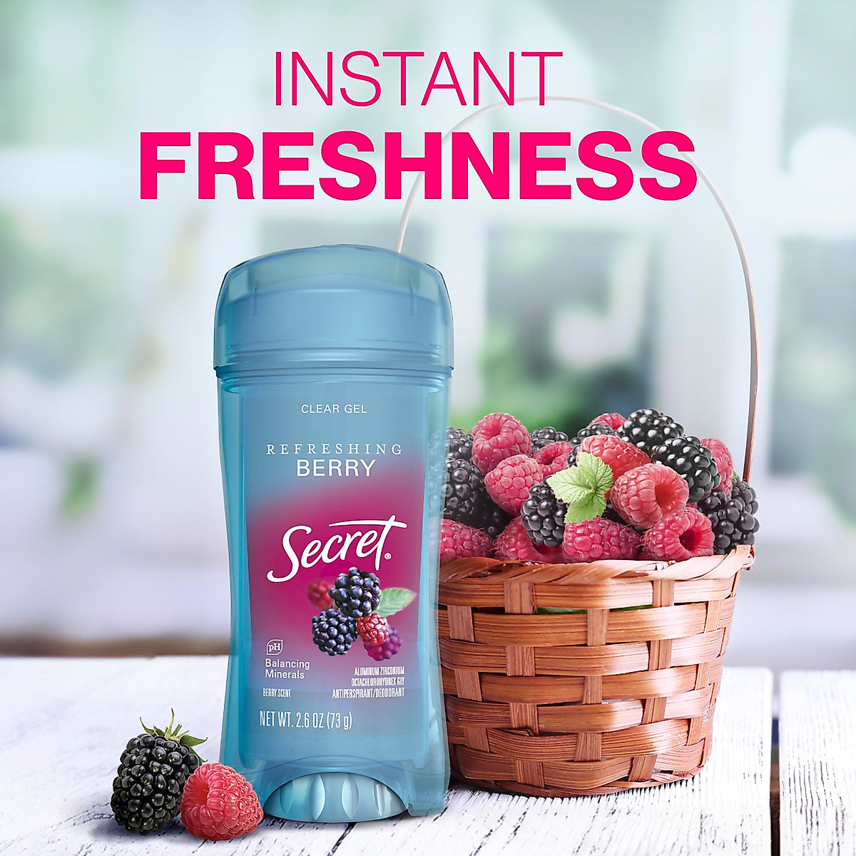 Secret Fresh Antiperspirant Deodorant for Women, 72hr Breathable Sweat & Odor Protection, Instant Freshness & Gentle, PH Balancing Minerals, Clear Gel, Refreshing Berry Scent, 2.6 oz (Pack of 2)