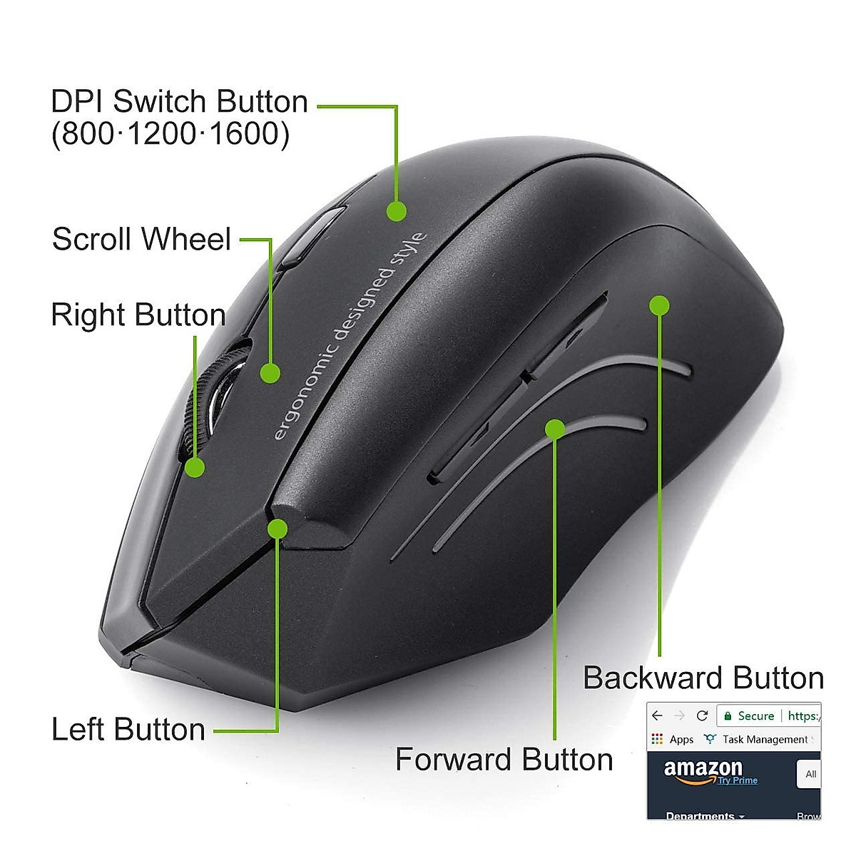 SANWA Bluetooth Ergonomic Mouse, Optical Vertical Mice, for Large Hands, Reduce Wrist Strain, (800/1200/1600 DPI, 6 Buttons) Compatible with MacBook, Laptop, Windows, Mac OS, Android, GMAERGBT15