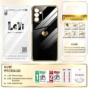 LeYi for Samsung Galaxy A13 5G Case: with Screen Protector [2 Pcs]+ Full Camera Protection, Love Heart Plating Girly Women Cute Luxury Soft TPU Case for Samsung A13 5G, Black