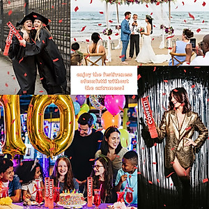 Confetti Cannon Red Biodegradable Confetti Poppers 12Pack Party Poppers Confetti Shooters Red Confetti Sticks for Wedding Graduation Engagement Anniversary Bridal Shower Valentines Day Birthday