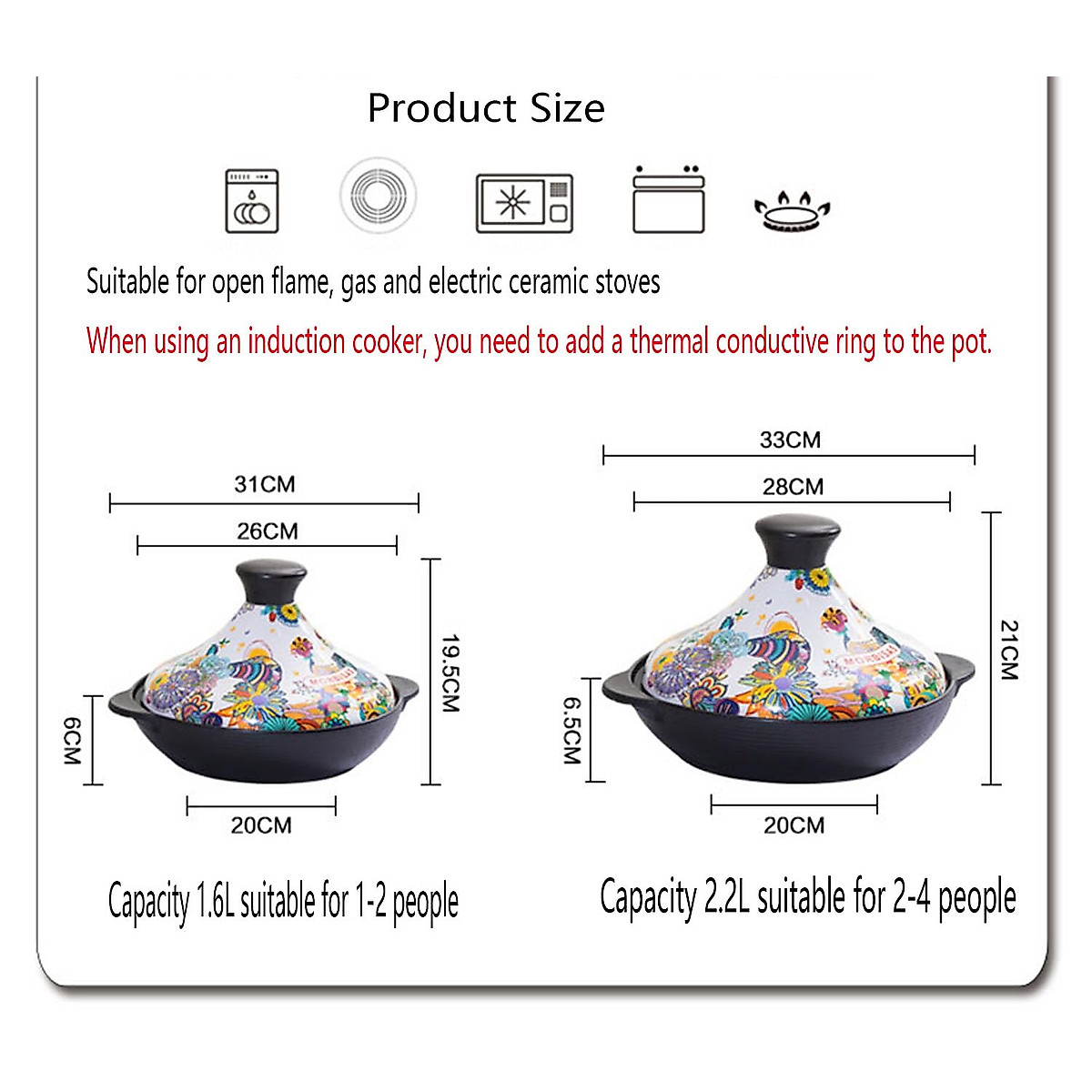 GFHVDC tagine pot moroccan for cooking Tagine Pot Enameled Cast Iron Casserole Non Stick Saucepan Exotic Stew Pot with Lid Oven Safe Dish w Large Capacity, Cone Shaped Lid, Cookware Gift,2.2l