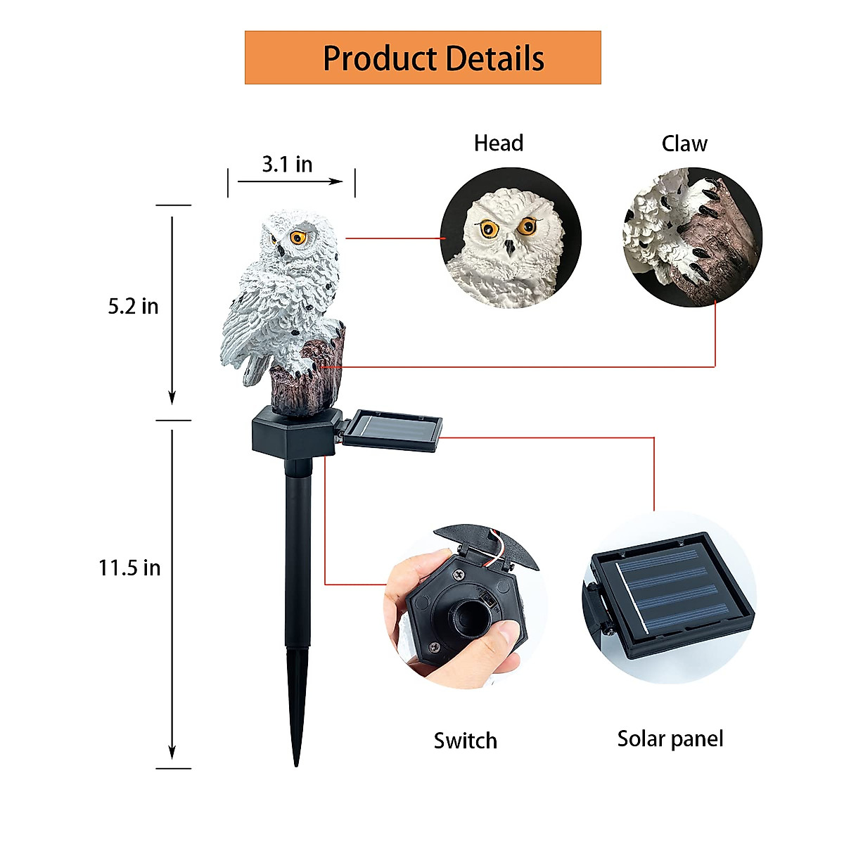 MXJIAELE Owl Solar Lights Garden for Home Decorations Owls Night Lights for Outdoor Garden Yard White Owls LED Light Stake Garden Decor (White