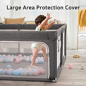 UANLAUO Baby Playpen, Sturdy Playpen for Babies and Toddlers, Safety Baby Play Yards, Easy Assembly Large Baby Playpen for Babies, Anti-Collision BPA-Free Breathable Mesh Play Pen, 59in X 59in (Gray)