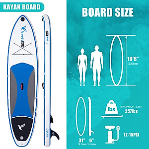 Freein SUP Inflatable Stand Up Paddle Board with Kayak Seat,Paddle Boards for Adults, Accessories sup Pump Adaptor,sup Kayak Paddle（White,10'6"