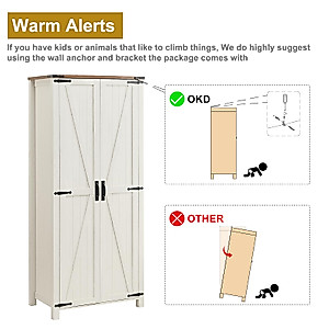 OKD Storage Cabinet, 32''W Farmhouse Kitchen Pantry Cabinet with 2 Barn Doors and Shelves, Rustic Armoire Cabinet w/Hanging Rod, 72'' Tall Linen Cabinet for Kitchen, Bedroom, Laundry, Antique White