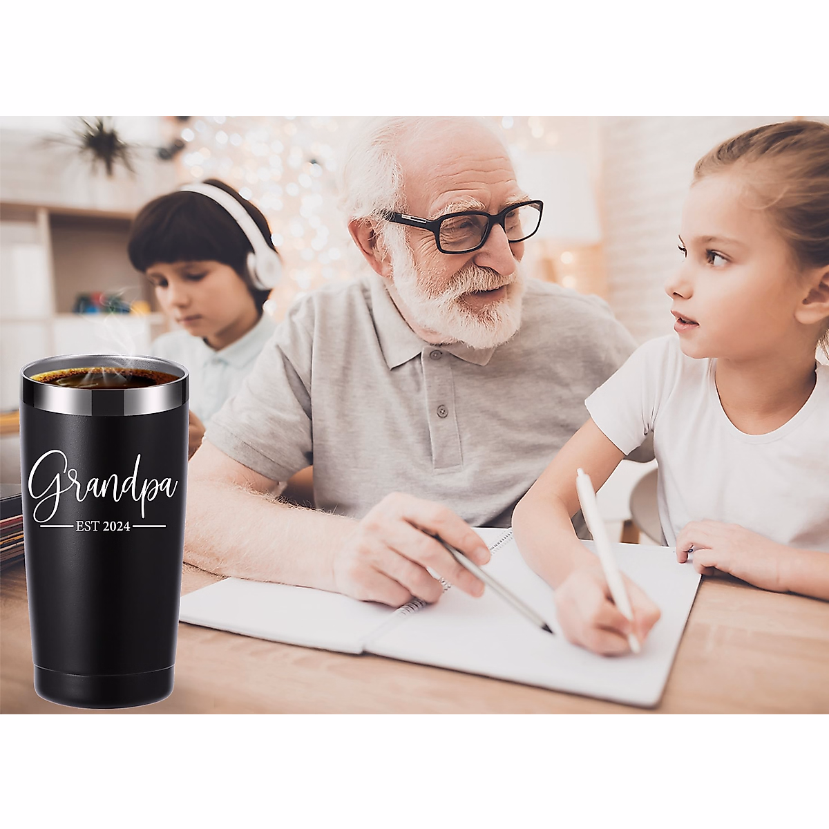 momocici Grandpa Est. 2024 20 OZ Tumbler.First Time Grandfather,Grandpa to Be,New Grandpa,Newborn Gifts.Birthday,Christmas Gifts for New Grandfather,Husband,Men Travel Mug(Black)