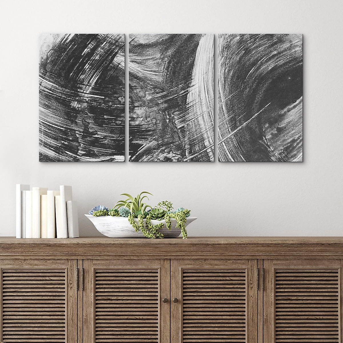wall26 Canvas Print Wall Art Swirling Black & White Paint Strokes Abstract Shapes Digital Art Modern Bohemian Scenic Relax Multicolor Colorful for Living Room, Bedroom, Office - 16"x24"x3 Panels