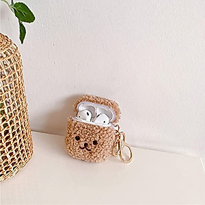 Cute AirPod Case Cartoon Fur Fluffy Bear Design with Keychain Lovely Plush Cover Compatible with AirPods 2&1 Case for Women and Kids