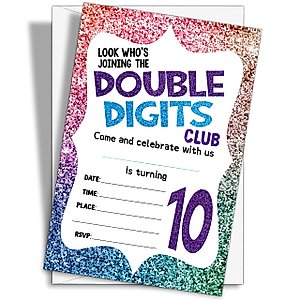 YQV 10th Birthday Party Invitations, 20-Count Fill-in Style Birthday Party Invites With Envelopes-HBYQK-B34