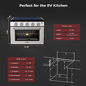 CAMPLUX Classic RV Propane Range 17 Inches, Propane Range Oven with 3 Burners Cooktop for RV, RV Propane Stove Oven Combo 28,100 BTU/Hr, Stainless Steel RGS17MSF