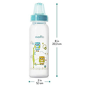 Evenflo Feeding Classic Prints Polypropylene Bottles for Baby, Infant and Newborn - Blue/Green/Teal, 8 Ounce (Pack of 12)