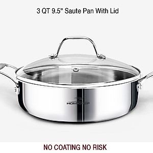 HOMICHEF 14-Piece Nickel Free Stainless Steel Cookware Set Whole-Clad 3-Ply - Mirror Polished Pots And Pans Set - Healthy Cookware Set With Steamer - Non-Toxic Induction Cookware Sets